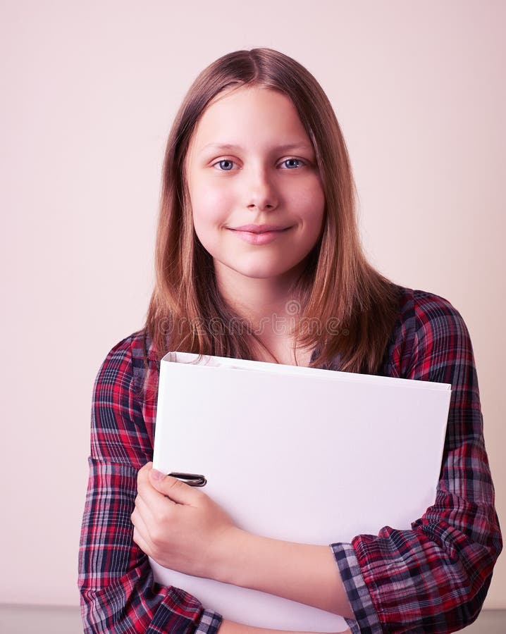 Portrait of a School Girl with Folder Stock Photo - Image of girl ...