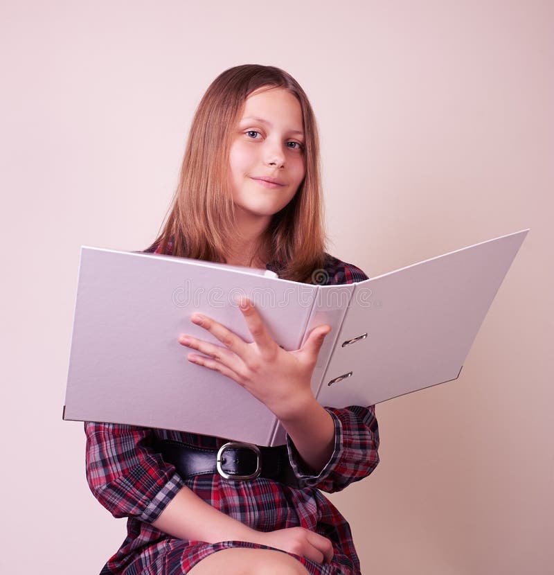 Portrait of a School Girl with Folder Stock Photo - Image of folders ...