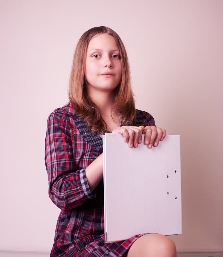 Portrait of a School Girl with Folder Stock Photo - Image of female ...
