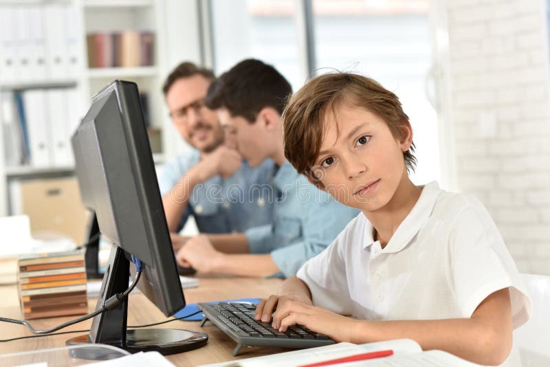 Portrait of Schoolboy in Class Stock Image - Image of technology ...