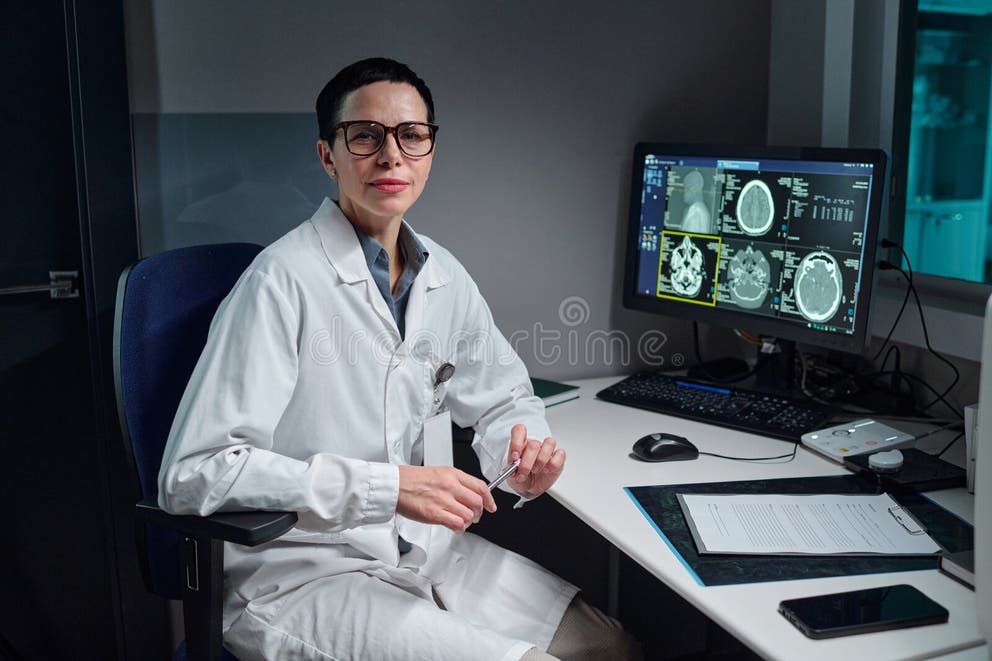 Portrait of Scientist in Laboratory Analyzing Data Screens Stock Photo ...