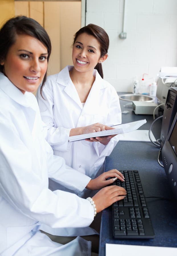 Portrait of Scientists Posing with a Monitor Stock Image - Image of ...