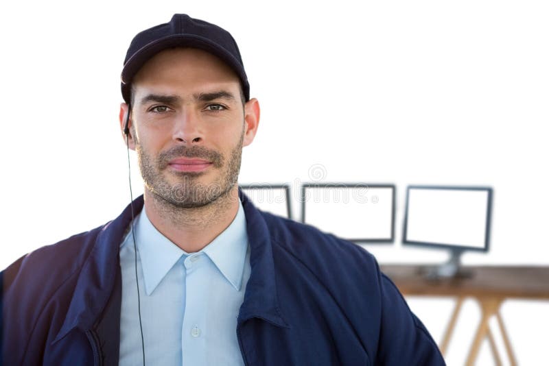 Portrait of Security Officer with Computers in Background Stock Image ...