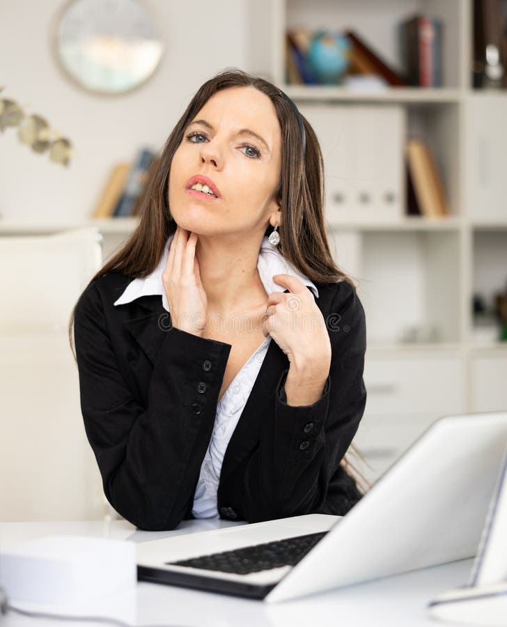 Portrait of Seductive Female Manager Sitting at Her Desktop Stock Image ...