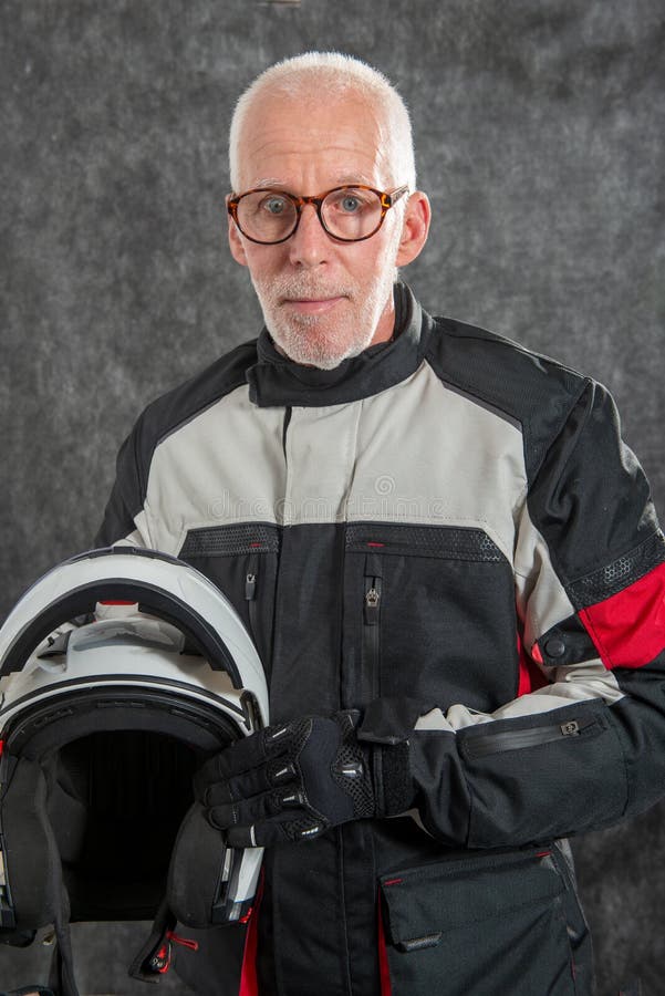 Portrait of Senior Biker with Helmet Stock Photo - Image of handsome ...