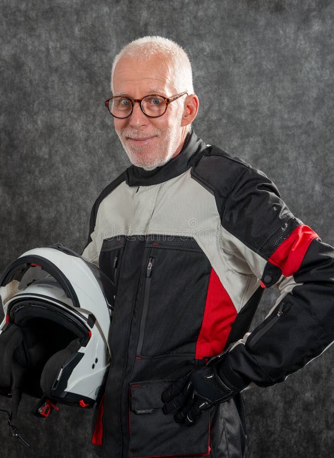 Portrait of Senior Biker with Helmet Stock Photo - Image of aged, cool ...