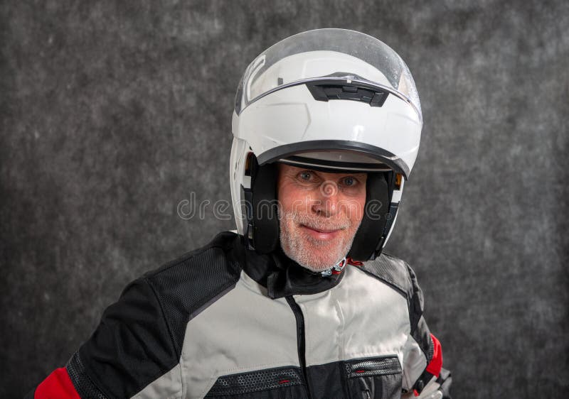 Portrait of Senior Biker with Helmet Stock Image - Image of cool ...