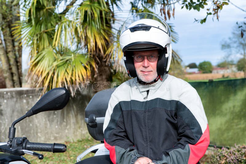 Portrait of a Senior Biker on His Motorcycle Stock Photo - Image of ...