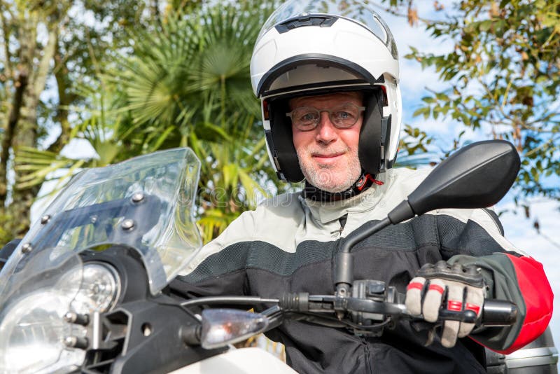 Portrait of a Senior Biker on His Motorcycle Stock Photo - Image of ...
