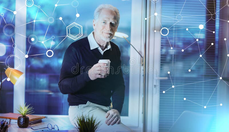 Portrait of Senior Businessman Having Coffee Break Light Effect Stock ...