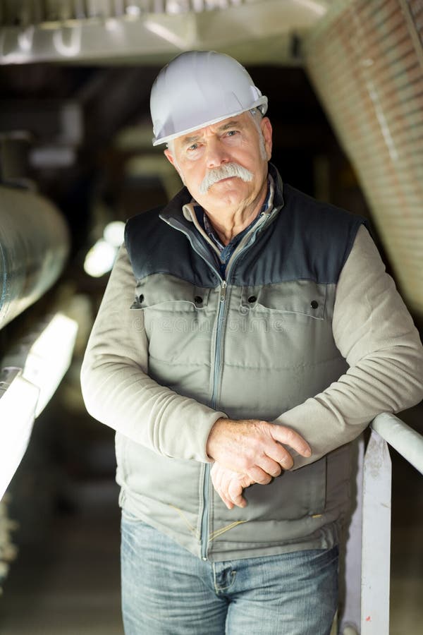 Senior Engineer Man in Helmet Having Rest Outdoors Stock Photo - Image ...