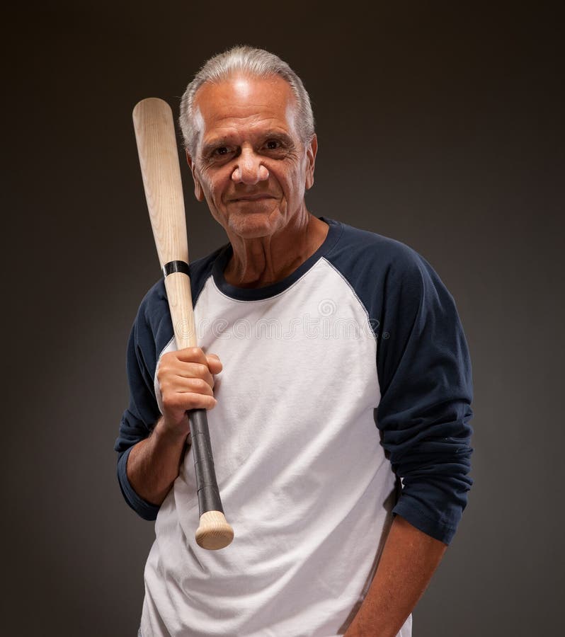 Portrait of a Senior Man with a Baseball Bat Stock Image - Image of ...