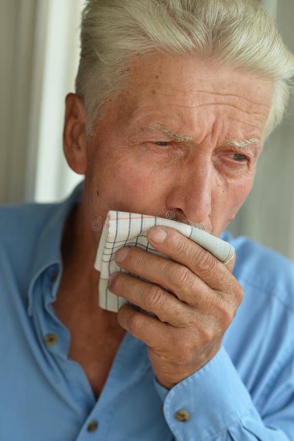 Senior man coughing stock photo. Image of problems, older - 106586624