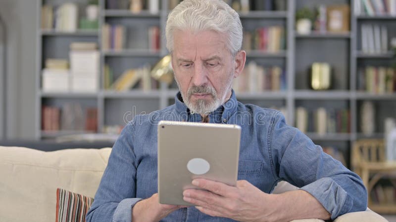 Portrait of Senior Old Man Using Tablet Stock Photo - Image of ...