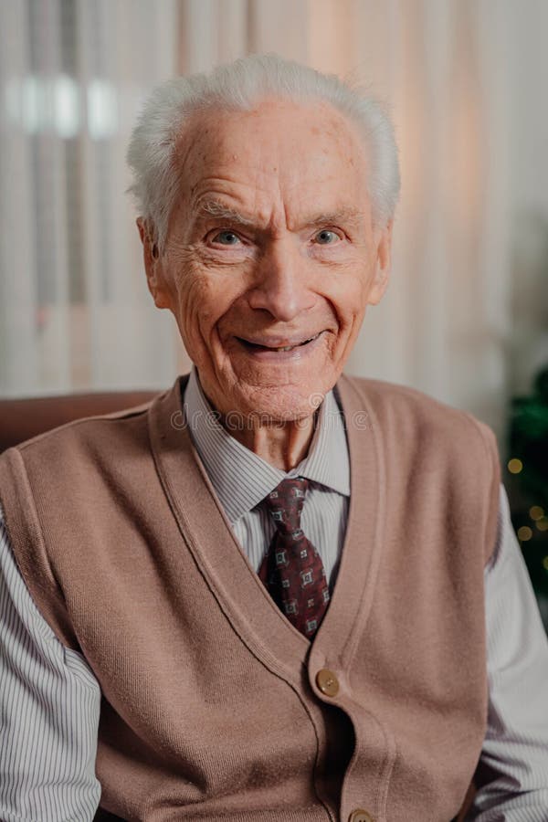 Portrait of Senior Retired Man Sitting at Home Stock Photo - Image of ...