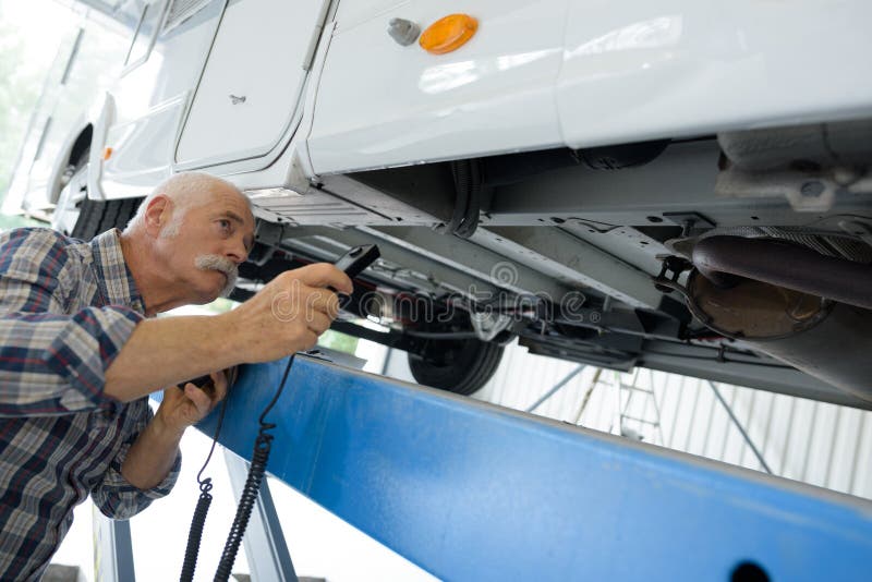 Portrait Senior Worker with in Garage Stock Photo - Image of healthy ...