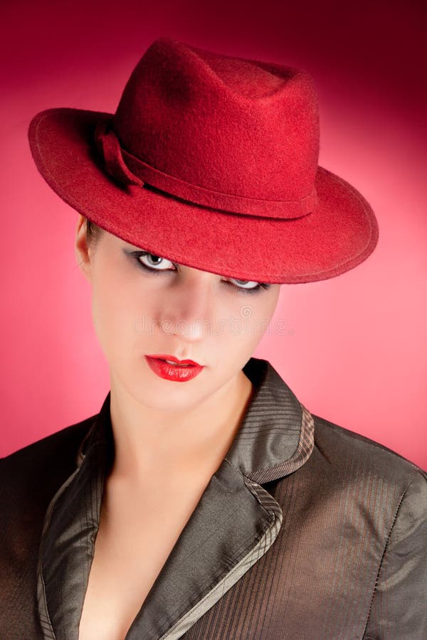 Portrait of Sensuality Stylish Woman in Red Hat Stock Image - Image of ...