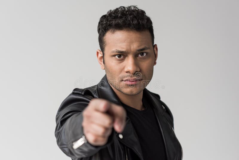 Portrait of Serious African American Man Pointing Isolated Stock Photo ...