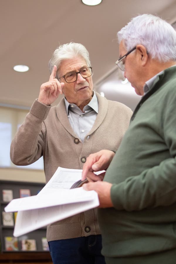 Portrait of Serious Aged Men Talking of Their Studying Stock Image ...