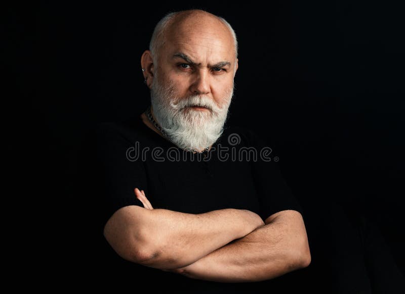 Portrait of a Serious Senior Man on Black. Stock Image - Image of ...