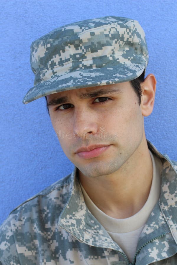 Portrait of Serious Solider Wearing Hat Stock Image - Image of ...