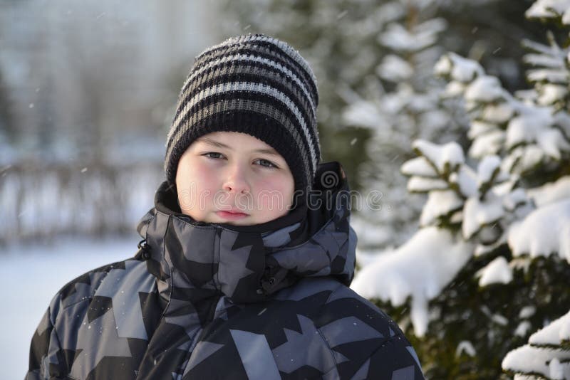 Portrait of a Boy in Winter Clothing Stock Photo - Image of nature ...