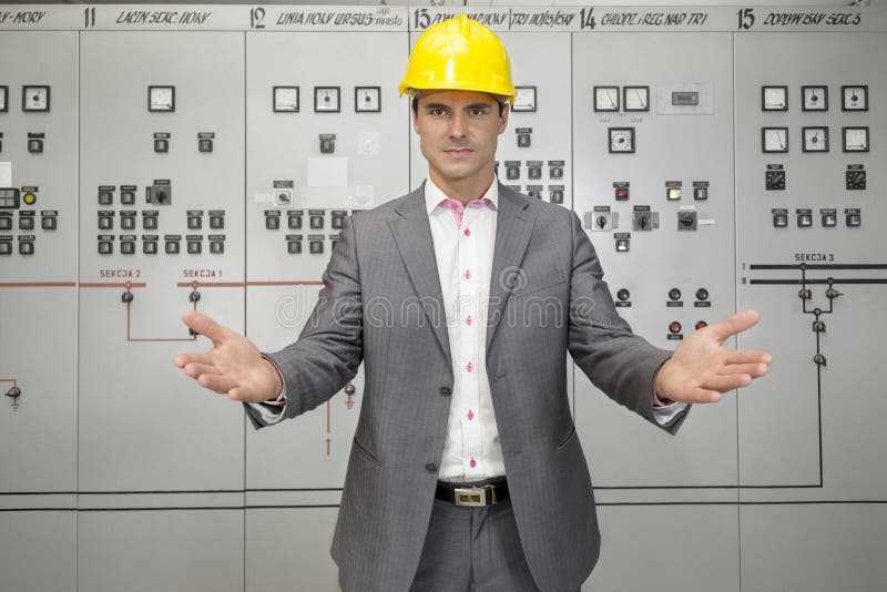 Portrait of Serious Young Male Supervisor Gesturing in Control Room ...