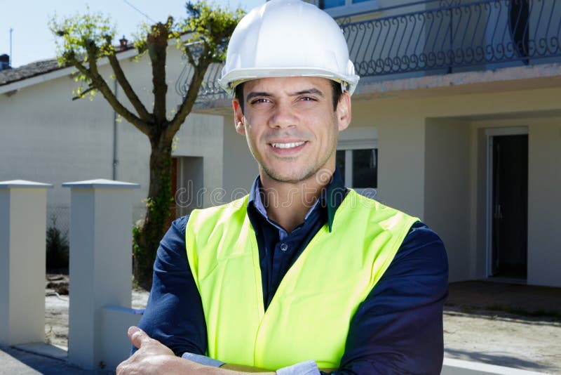 Portrait Service Engineer Standing Outdoors Stock Photo - Image of ...