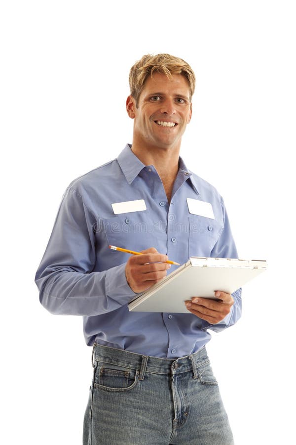 Portrait of service worker stock image. Image of denim - 17780581