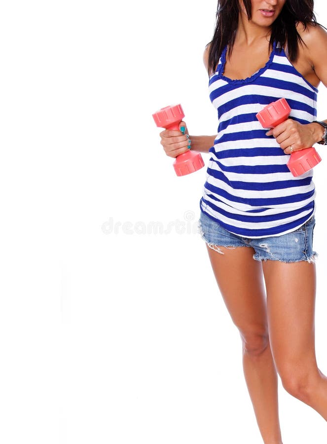 Portrait of Model Posing on White Background with Weight Stock Image ...