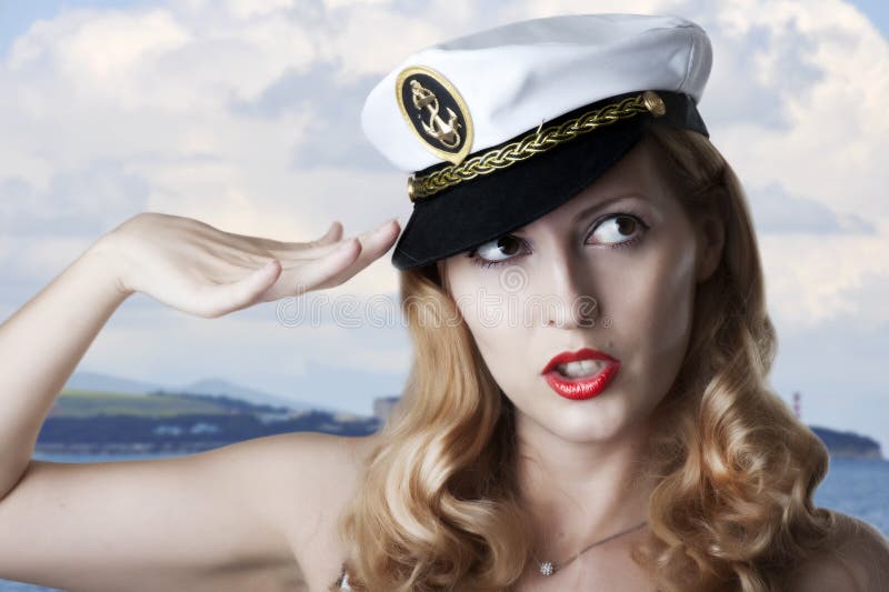 Portrait of Pin Up Model Salutes Stock Image - Image of model, hostess ...