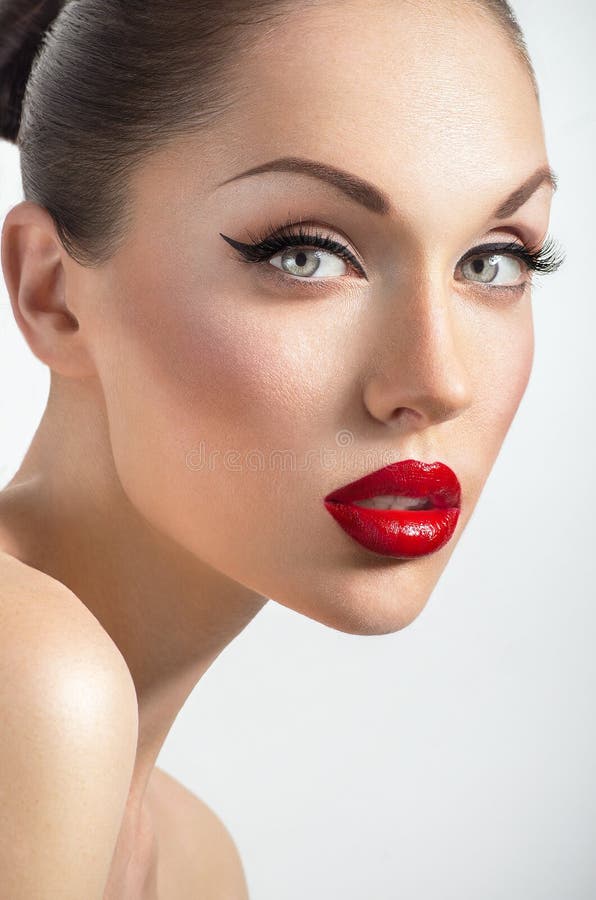 Portrait of Woman with Red Lips Stock Photo - Image of brunette, style ...