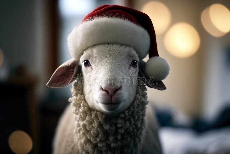 Portrait of a Sheep with Santa Hat Stock Illustration - Illustration of ...