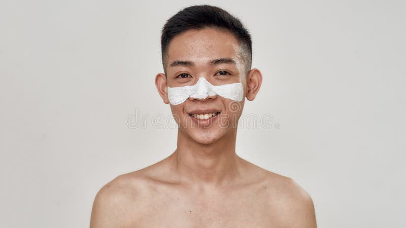 Portrait of Shirtless Young Asian Man with Problematic Skin and ...