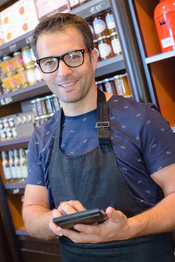 Shopkeeper Holding Open Sign Stock Photo - Image of open, window: 13795938
