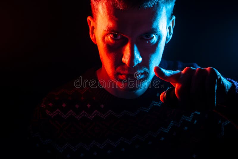 Portrait of a Short-haired Guy with a Shadow on a Serious Face D Stock ...