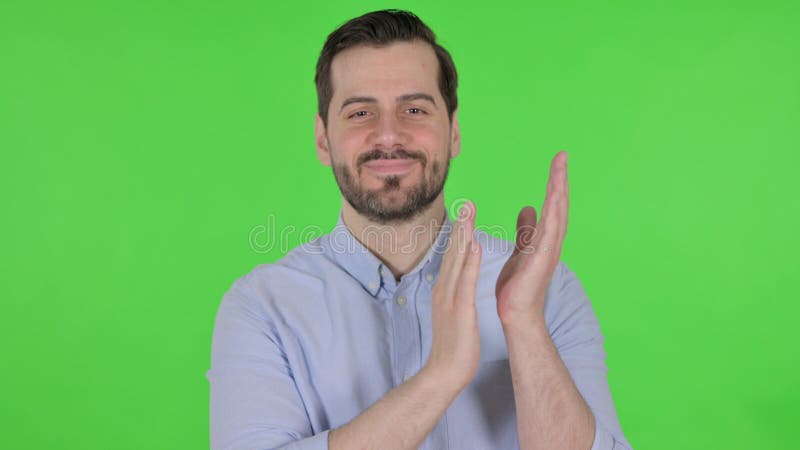 Portrait Shot of Happy Man Clapping, Applauding, White Screen Stock ...