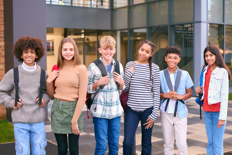 Portrait Showing Class of Secondary or High School Pupils Standing ...