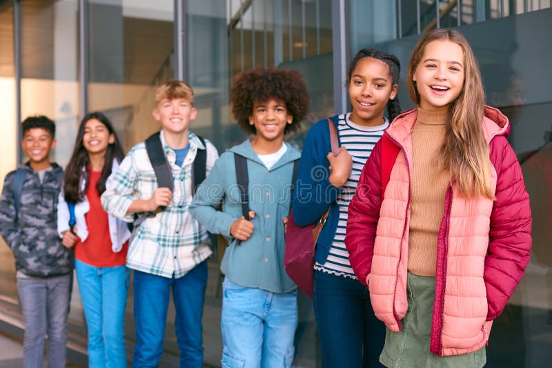 Portrait Showing Class of Secondary or High School Pupils Standing ...
