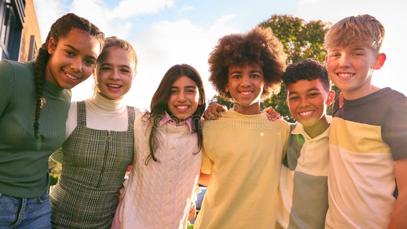 Portrait Showing Class of Secondary or High School Pupils Standing ...