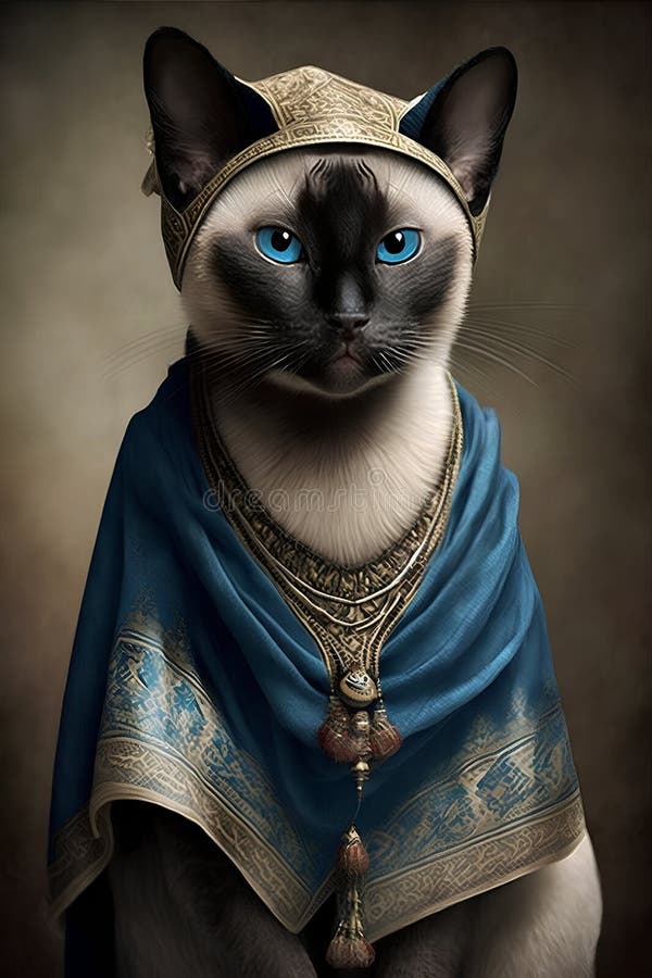 Portrait of a Siamese Cat in a Medieval Costume. Stock Illustration ...
