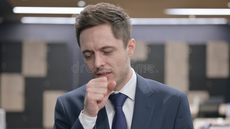 Portrait of Sick Businessman Coughing Stock Image - Image of throat ...