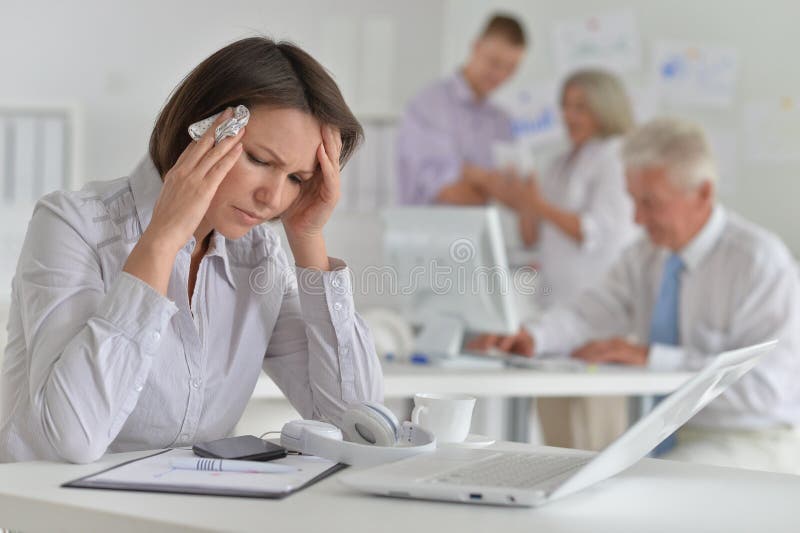 Portrait of Sick Woman Working in Office Stock Image - Image of ...