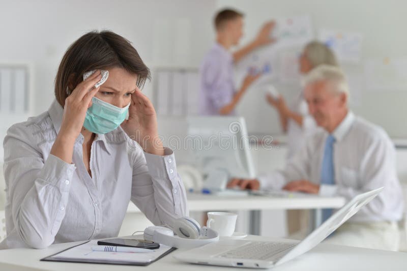 Portrait of Sick Woman Working in Office Stock Photo - Image of female ...