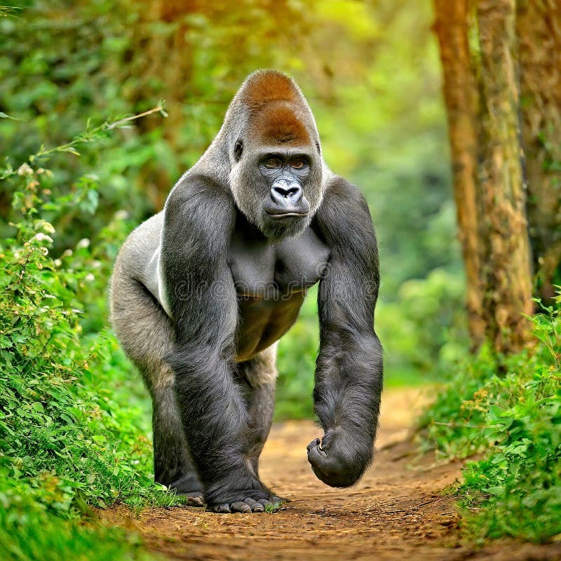 Silverback Gorilla on Forest Path Stock Illustration - Illustration of ...