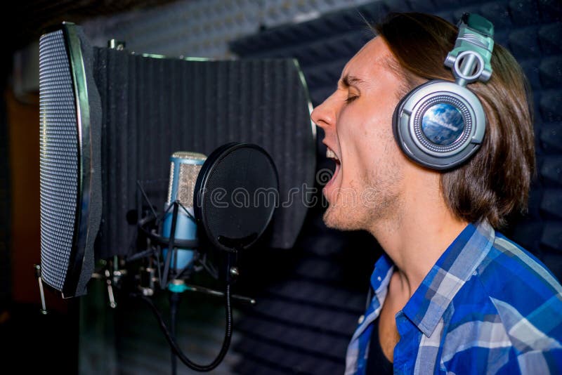 Singer in a Recording Studio Stock Photo - Image of listening, fader ...