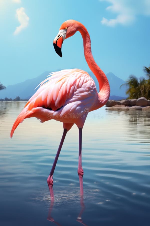 Portrait of a Single Flamingo at the Beach Stock Illustration ...