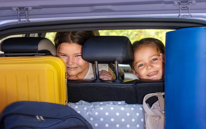 Portrait of Sisters Children Looking into the Trunk Stock Image - Image ...