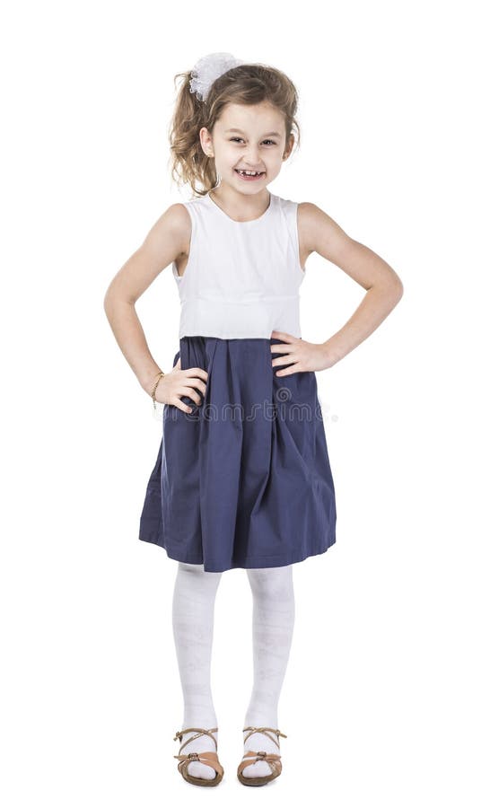 Portrait Of A Happy Six Year Old Girl Against White Background Stock