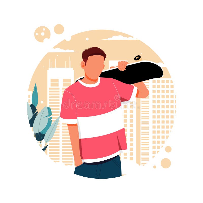 Portrait of a Skate Board Player, Flat Design Concept Illustration ...
